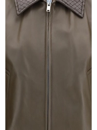Bottega Veneta Shiny Lambskin Leather Blouson With Detachable Intrecciato Collar