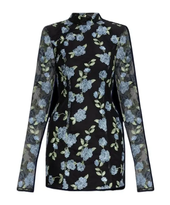 ROTATE BY BIRGER CHRISTENSEN Mesh Embroidered Mini Dress - Black