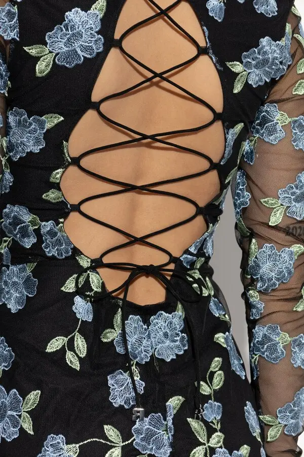 ROTATE BY BIRGER CHRISTENSEN Mesh Embroidered Mini Dress