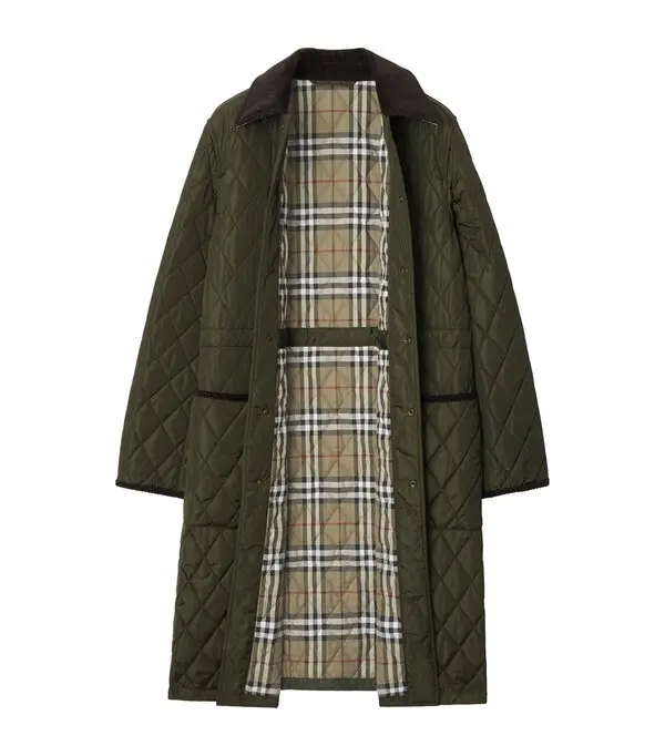 Burberry Quilted Car Coat With Signature Check Lining - Green