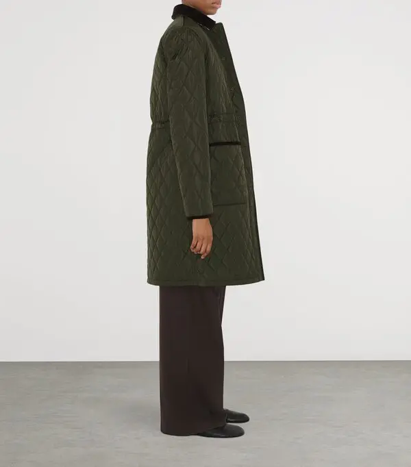 Burberry Quilted Car Coat With Signature Check Lining - Green