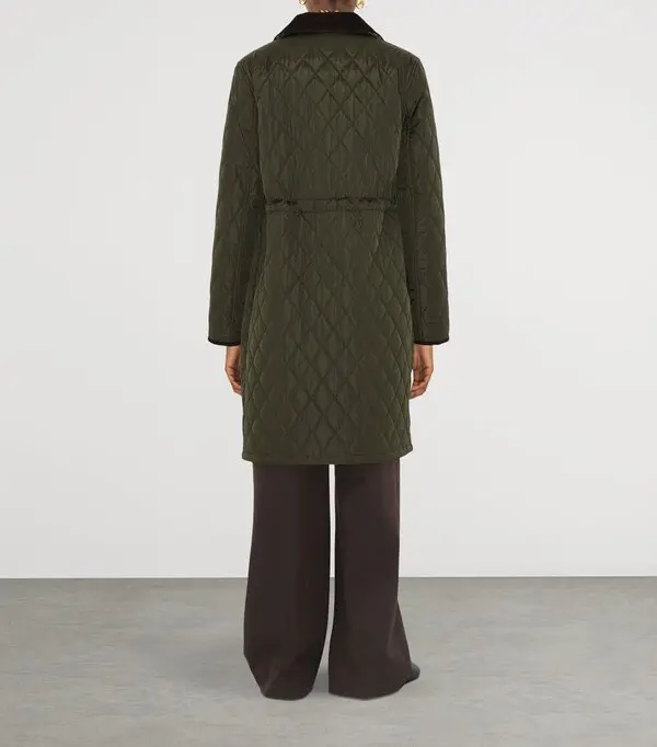 Burberry Quilted Car Coat With Signature Check Lining - Green