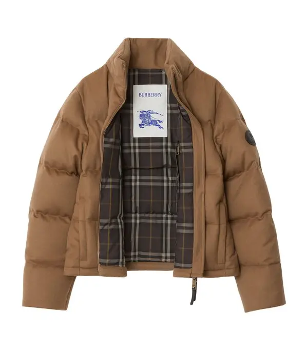 Burberry Cashmere Down Puffer Jacket With Equestrian Knight Design - Brown