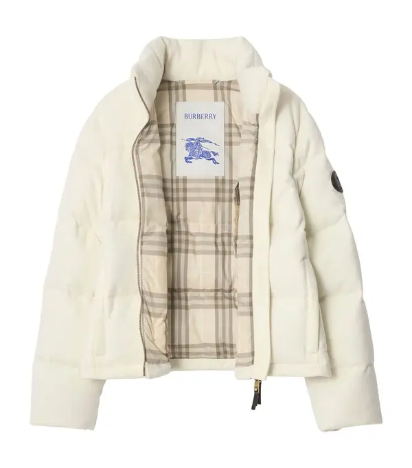 Burberry Cashmere Down Puffer Jacket With Equestrian Knight Design