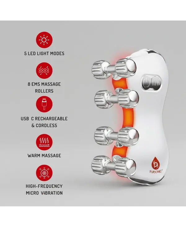 PURSONIC 5 In 1 Led Light Therapy Skin Roller Massager And Anti Aging Serum Set