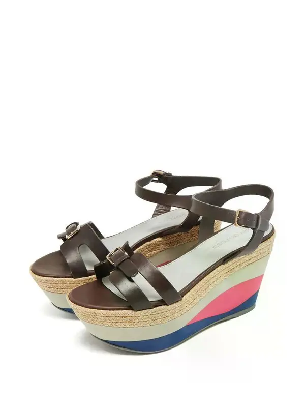 SERGIO ROSSI Leather Wedge Sandals With Buckle Detail - Brown
