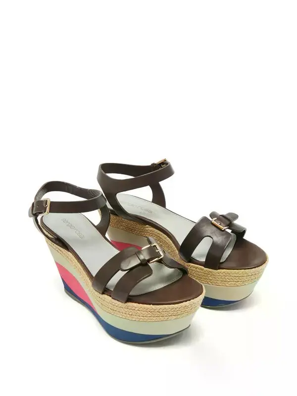 SERGIO ROSSI Leather Wedge Sandals With Buckle Detail