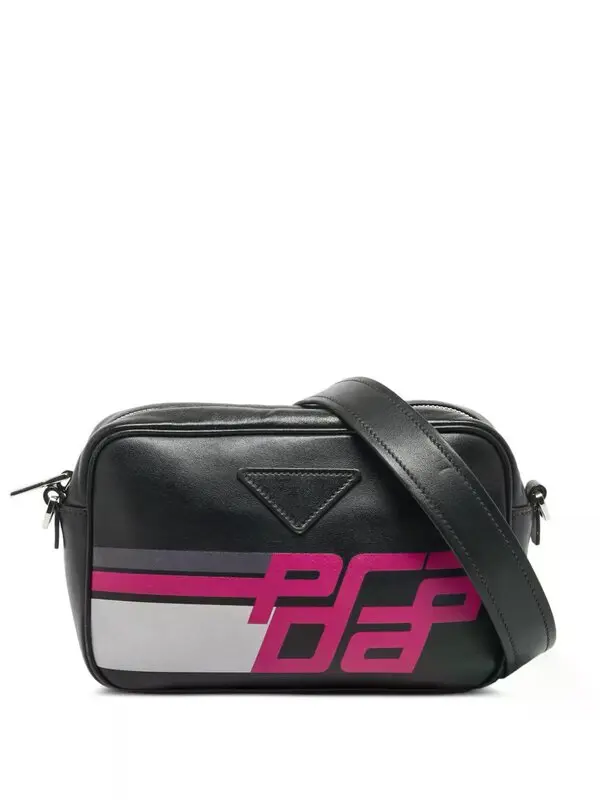 Prada Leather Crossbody Bag With Triangle Logo - Black