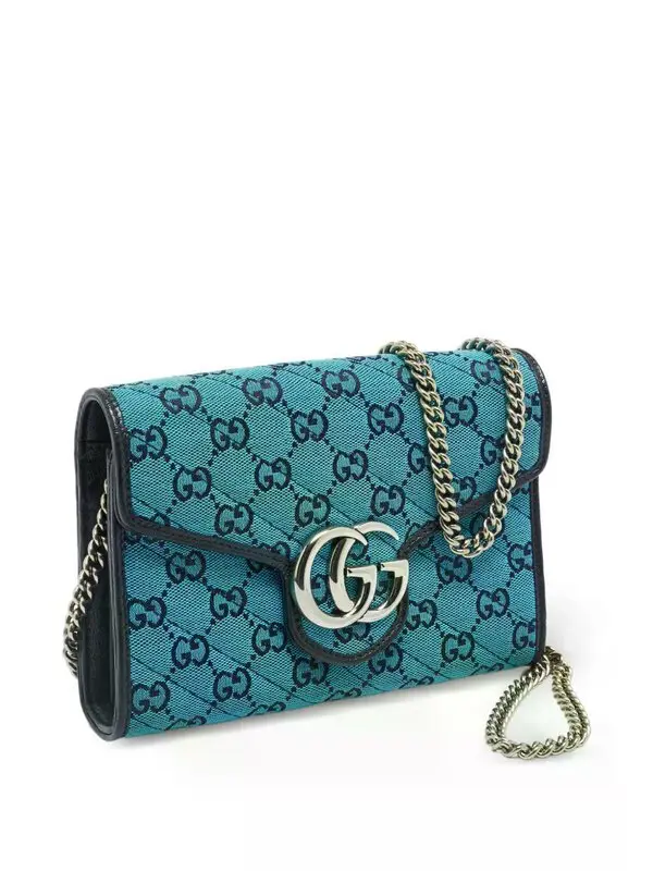 Gucci Gg Marmont Diagonal Quilt Wallet On Chain - Blue