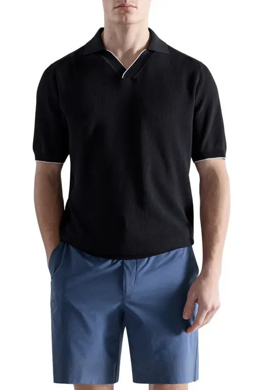 Mango Contrast Trim Piqué Polo - Navy