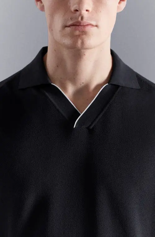 Mango Contrast Trim Piqué Polo - Navy