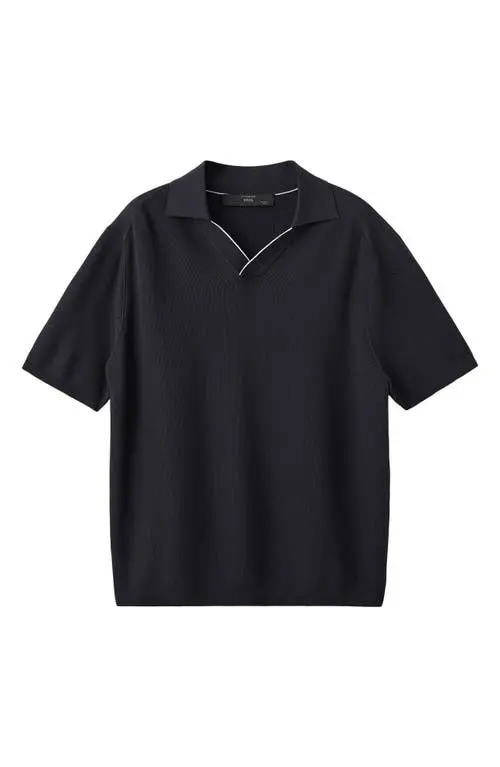 Mango Contrast Trim Piqué Polo - Navy