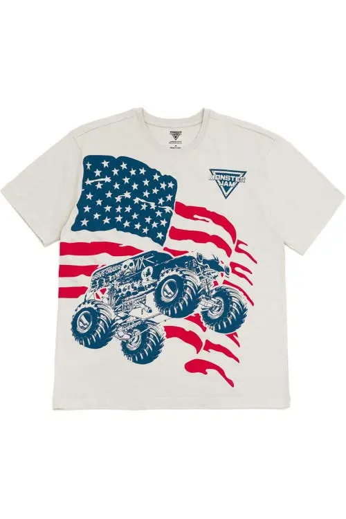 MONSTER JAM Grave Digger Patriotic Short Sleeve T-shirt - Grave Digger Silver