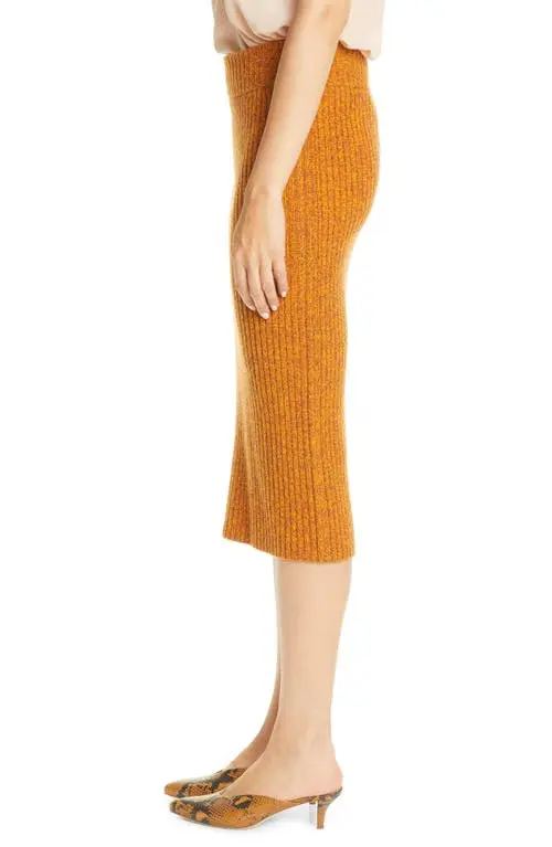 Rodebjer Side Slit Rib Knit Merino Wool Skirt