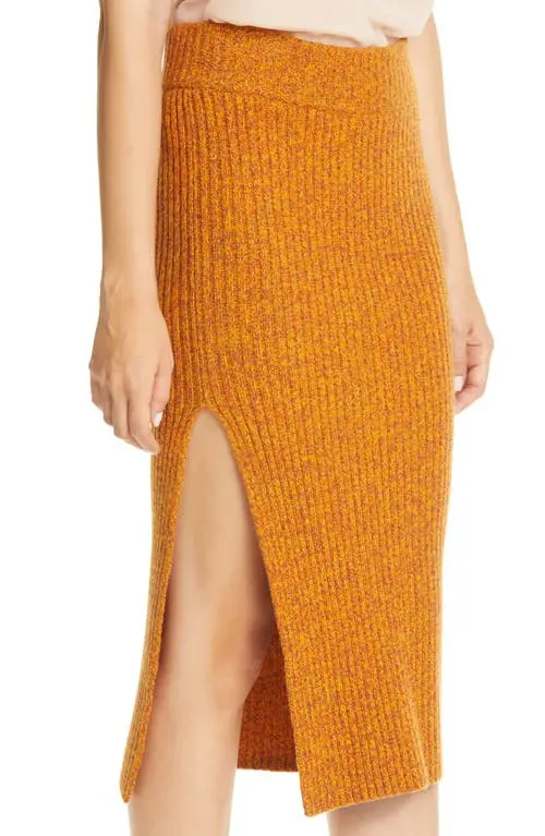 Rodebjer Side Slit Rib Knit Merino Wool Skirt