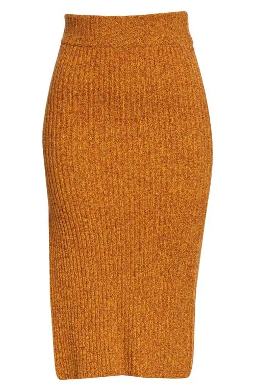Rodebjer Side Slit Rib Knit Merino Wool Skirt