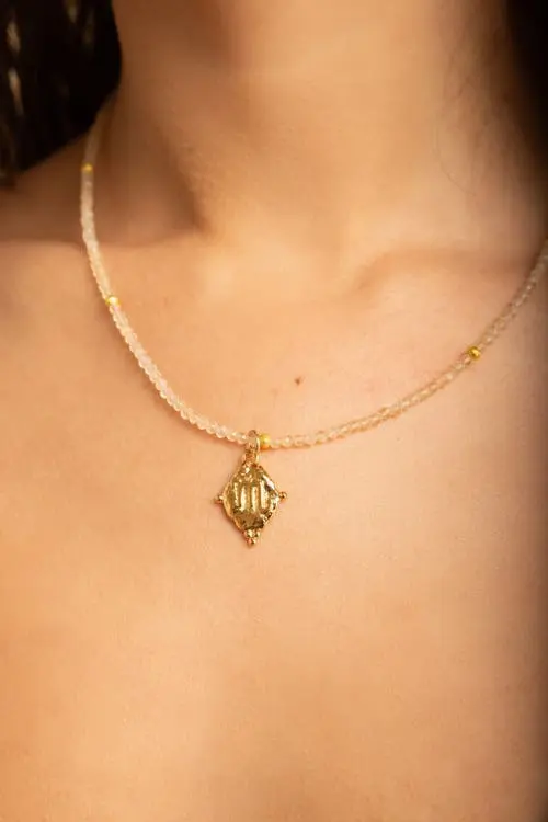SEVEN SAINTS Scorpio Zodiac Choker Necklace With Citrine Gemstones - White