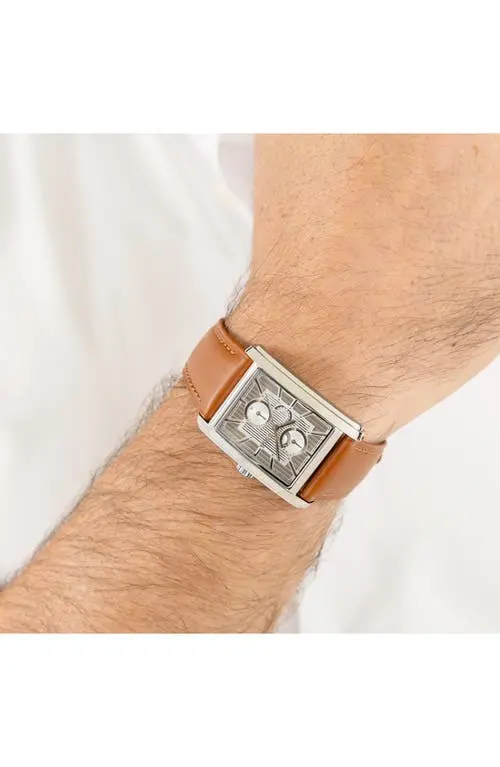BOSS Principle Dress Multifunction Tank Leather Strap Watch