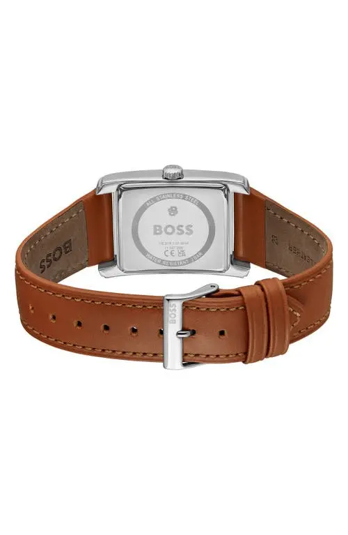 BOSS Principle Dress Multifunction Tank Leather Strap Watch