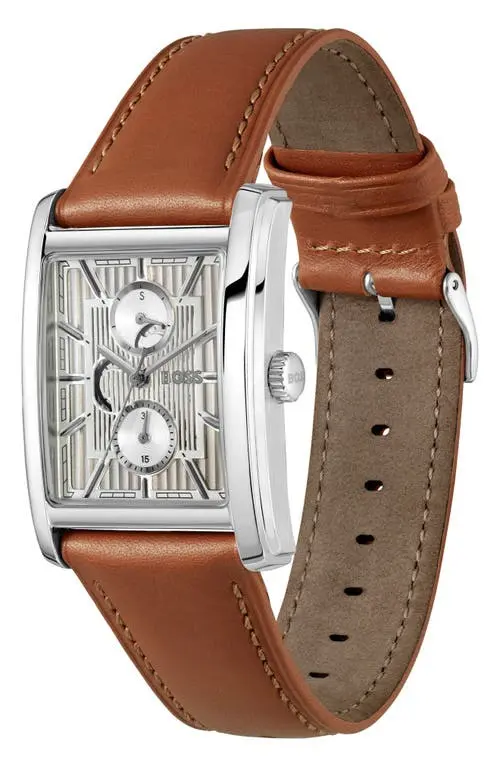 BOSS Principle Dress Multifunction Tank Leather Strap Watch