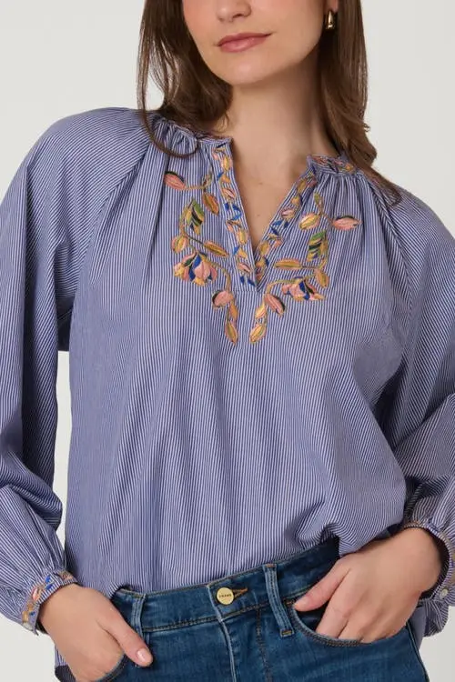 Shoshanna Embroidered Pinstripe Amber Top