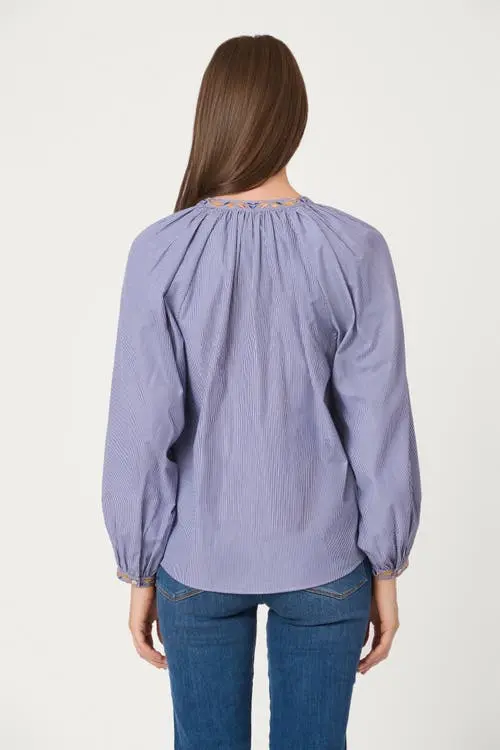 Shoshanna Embroidered Pinstripe Top