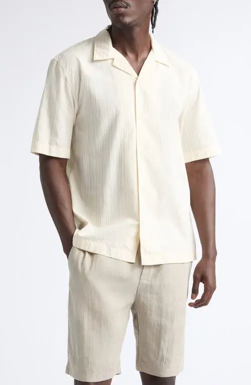 Sunspel Textured Stripe Camp Shirt - Ecru