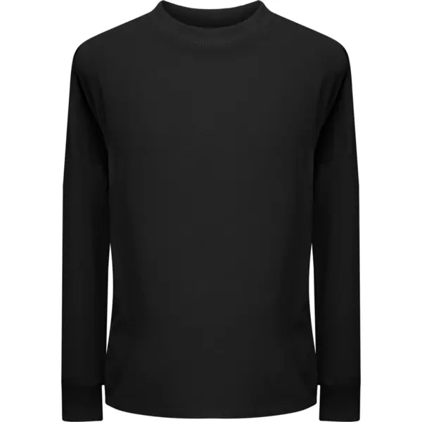 ASPECT Cotton Boxy Rib Trim Long Sleeve Sweatshirt - Black