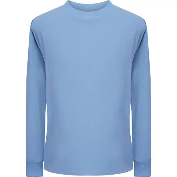 ASPECT Cotton Boxy Rib Trim Long Sleeve Sweatshirt - Denim Blue