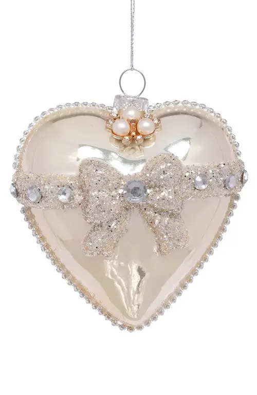 MARK ROBERTS Heart With Jeweled Bow Ornament - Silver