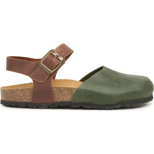 CELTIC & CO. Closed Toe Leather Sandal With Adjustable Ankle Strap - Olive/tan