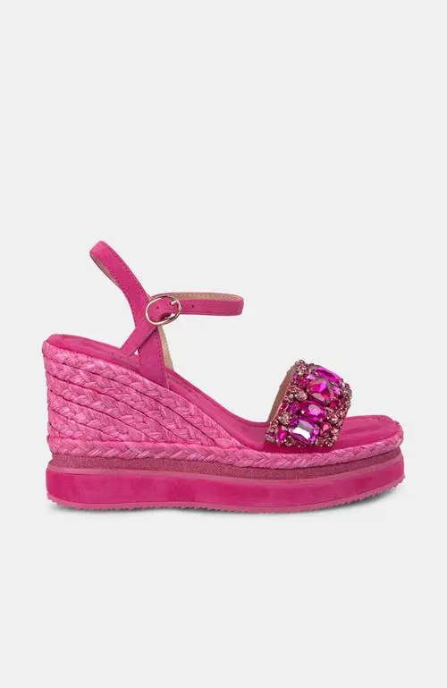 ALMA EN PENA Embellished Platform Wedge Sandals - Pink