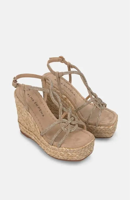 ALMA EN PENA Wedge Sandals With Embellished Straps And Square Toe