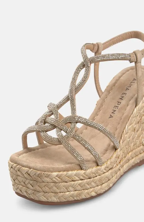 ALMA EN PENA Wedge Sandals With Embellished Straps And Square Toe
