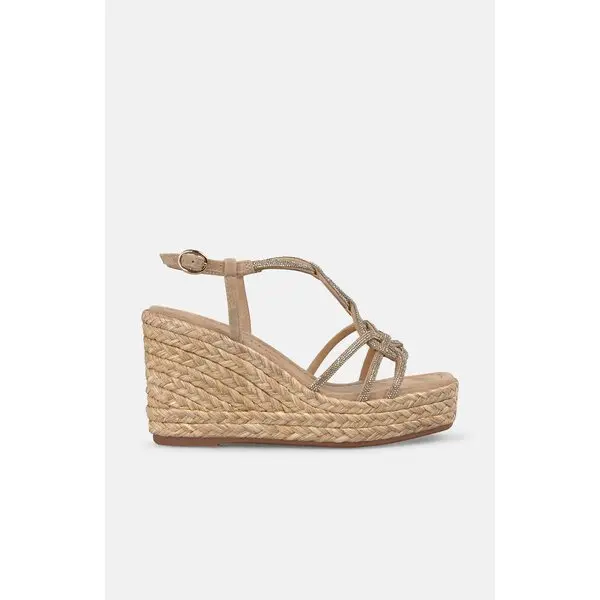 ALMA EN PENA Wedge Sandals With Embellished Straps And Square Toe - Beige