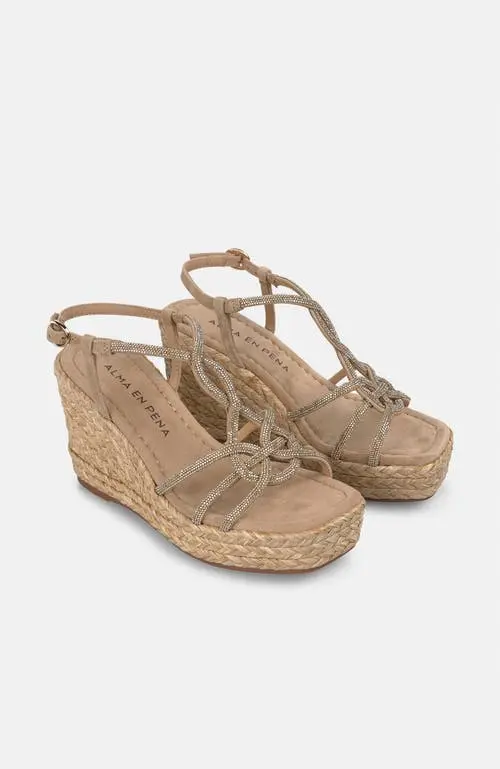 ALMA EN PENA Wedge Sandals With Embellished Straps And Square Toe