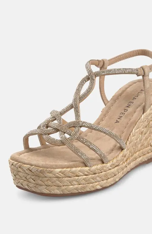 ALMA EN PENA Wedge Sandals With Embellished Straps And Square Toe