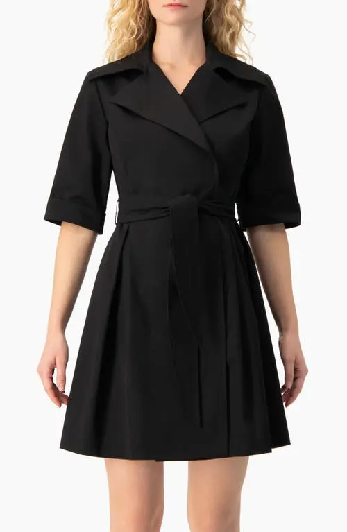 IVONNE Belted Collared Short-sleeve Shirt Mini Dress