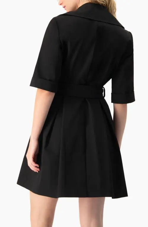 IVONNE Belted Collared Short-sleeve Shirt Mini Dress