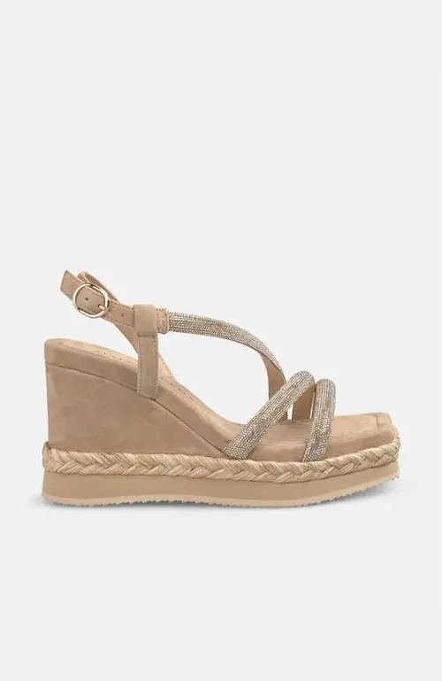 ALMA EN PENA Braided Wedge Sandals With Rhinestone Embellishments - Beige