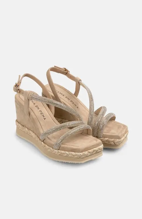 ALMA EN PENA Braided Wedge Sandals With Rhinestone Embellishments