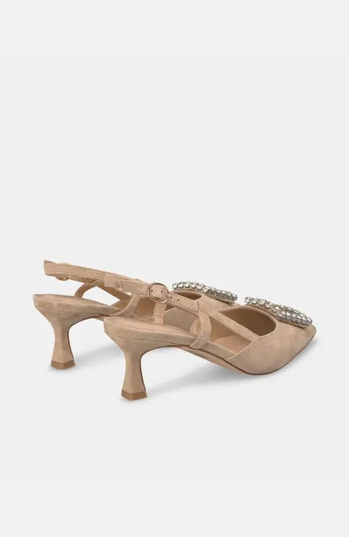 ALMA EN PENA Embellished Kitten Heel Pumps - Beige