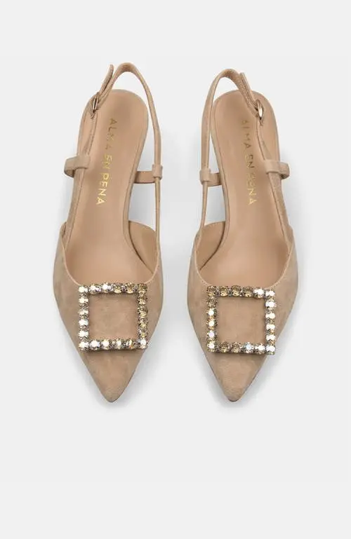 ALMA EN PENA Embellished Kitten Heel Pumps - Beige