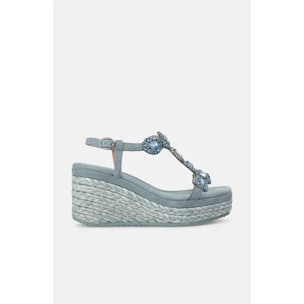 ALMA EN PENA Embellished Wedge Sandals With Rhinestone Straps - Blue