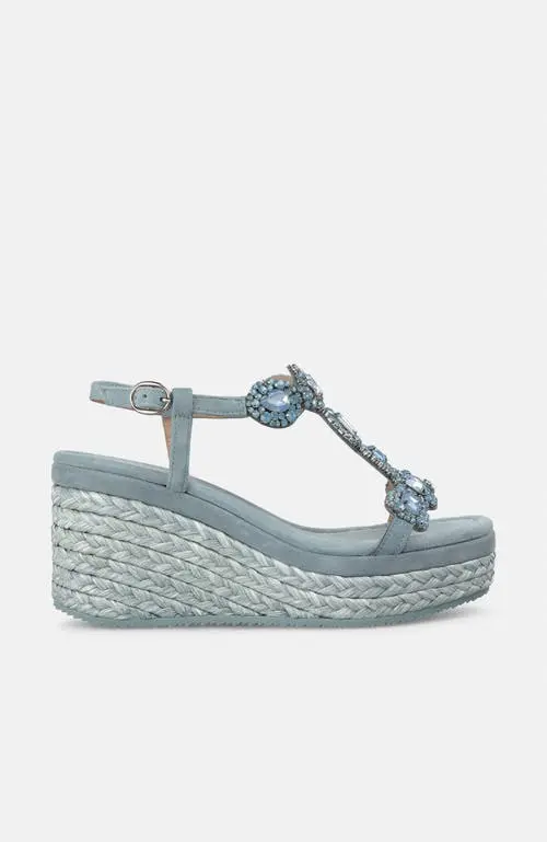 ALMA EN PENA Embellished Wedge Sandals With Rhinestone Straps - Blue