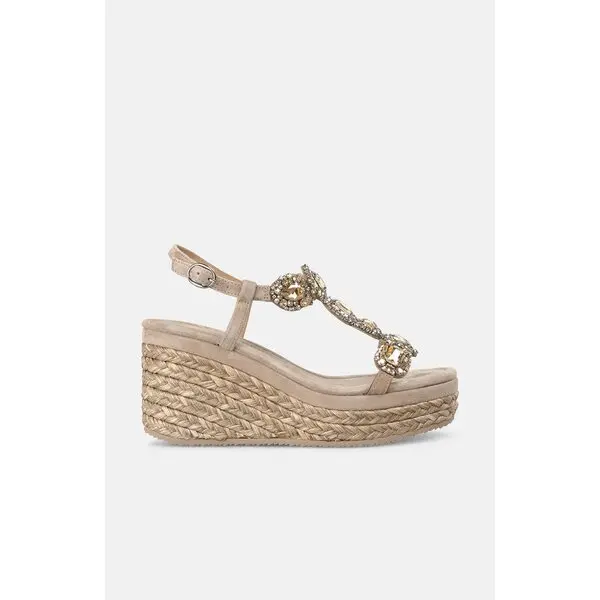ALMA EN PENA Embellished Wedge Sandals With Rhinestone Straps - Brown