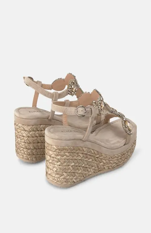 ALMA EN PENA Embellished Wedge Sandals With Rhinestone Straps - Brown