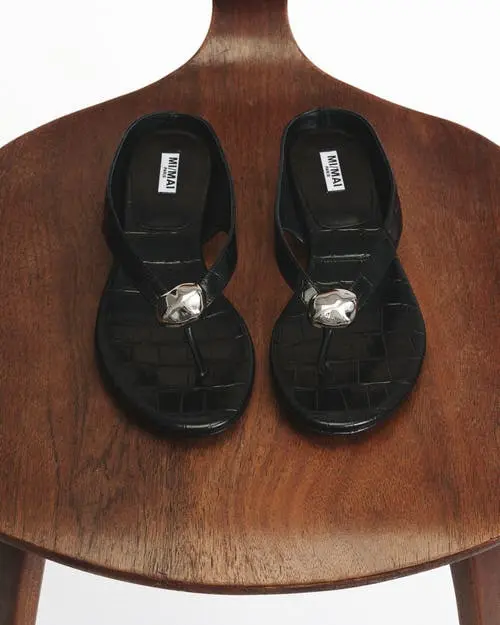 MI/MAI Cristo Croc Effect Jewel Flat Sandals