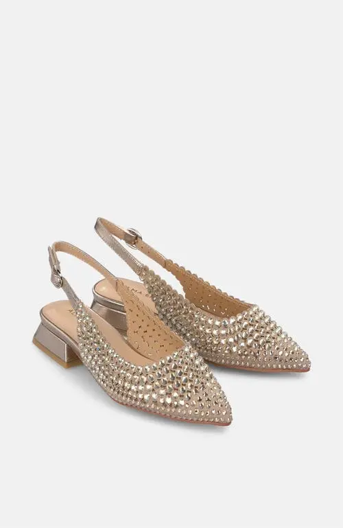 ALMA EN PENA Embellished Pointed Toe Flat Shoes With Buckle Fastening - Metallic Rust/copper