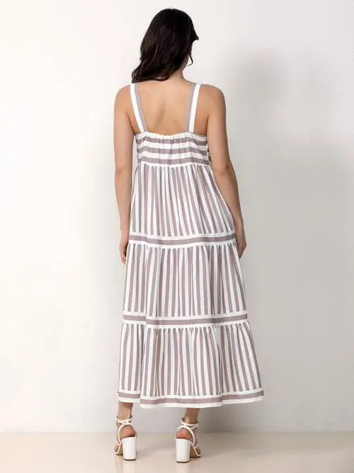 SINGLE STITCH Striped Tiered Maxi Dress
